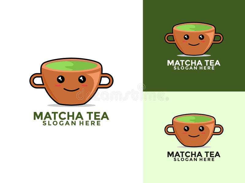 Cute Tea Cup Cartoon Logo Vector, Green Tea Cup Smile Logo Template ...