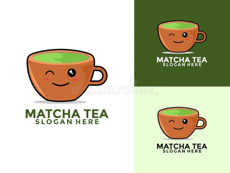 Cute Tea Cup Cartoon Logo Vector, Green Tea Cup Smile Logo Template ...
