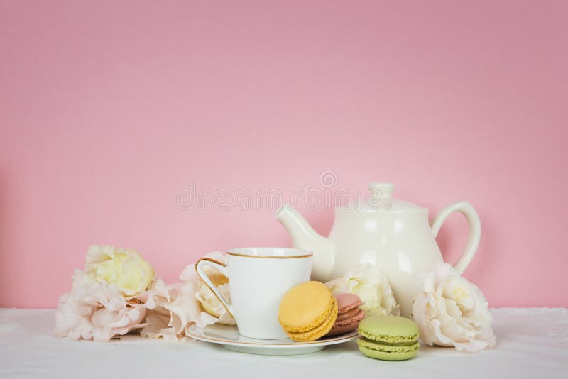 Cute Tea Cup with Macaroons. High Quality Photo Stock Photo - Image of ...