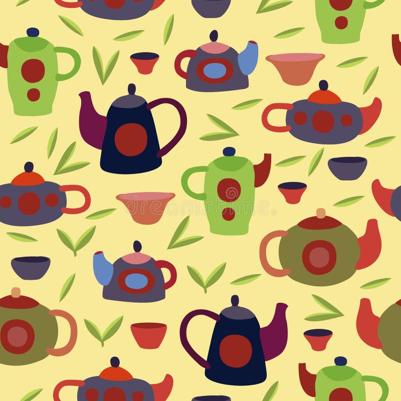 Cute Tea Set. Colorful Vector Seamless Pattern. Stock Vector ...
