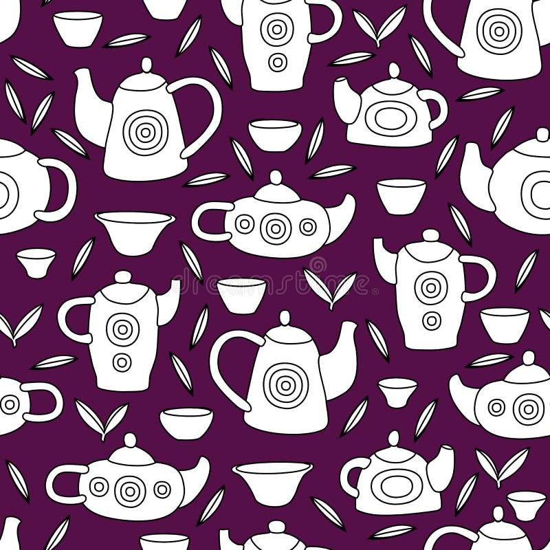Cute Tea Set. Monochrome Vector Seamless Pattern. Stock Vector ...