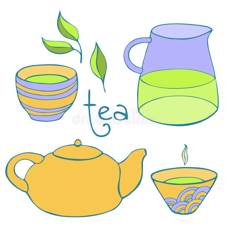 Cute Tea Set. Vector Image. Stock Vector - Illustration of kitchenware ...
