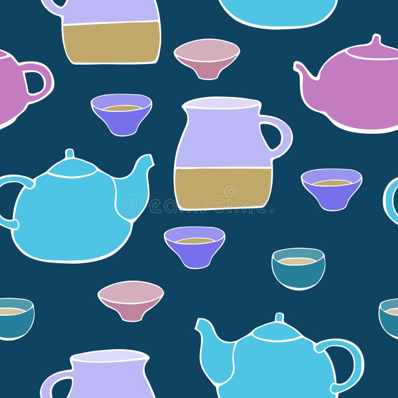 Cute Tea Set. Vector Seamless Pattern. Stock Vector - Illustration of ...