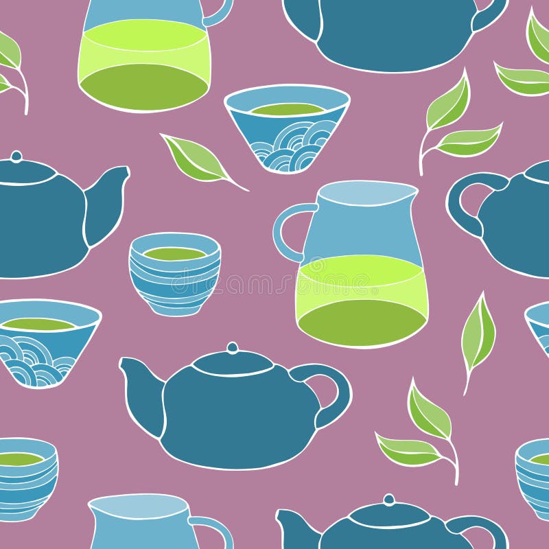 Cute Tea Set. Vector Seamless Pattern. Stock Vector - Illustration of ...