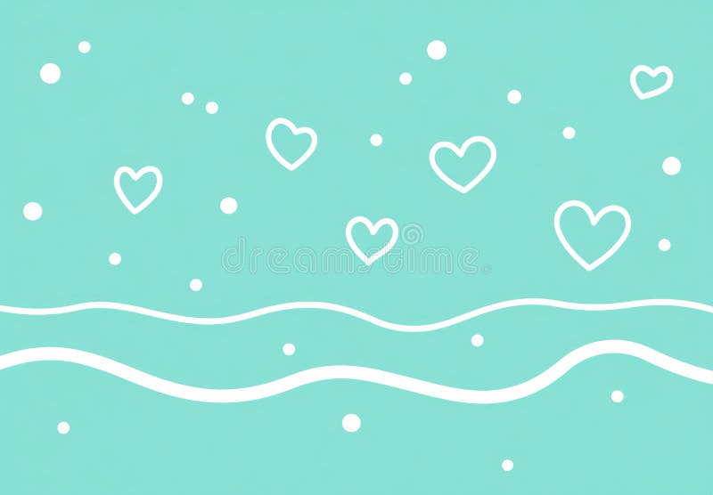 Cute Teal Background with Floating Hearts and Waves High Quality Image ...