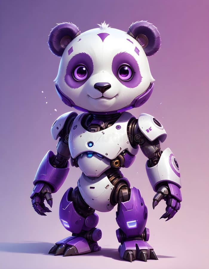 A Cute and Teal Robot Panda with Large Expressive Eyes, a Triangular ...