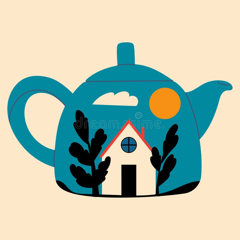 Cute Teapot in Cartoon Doodle Flat Style. Stock Vector - Illustration ...