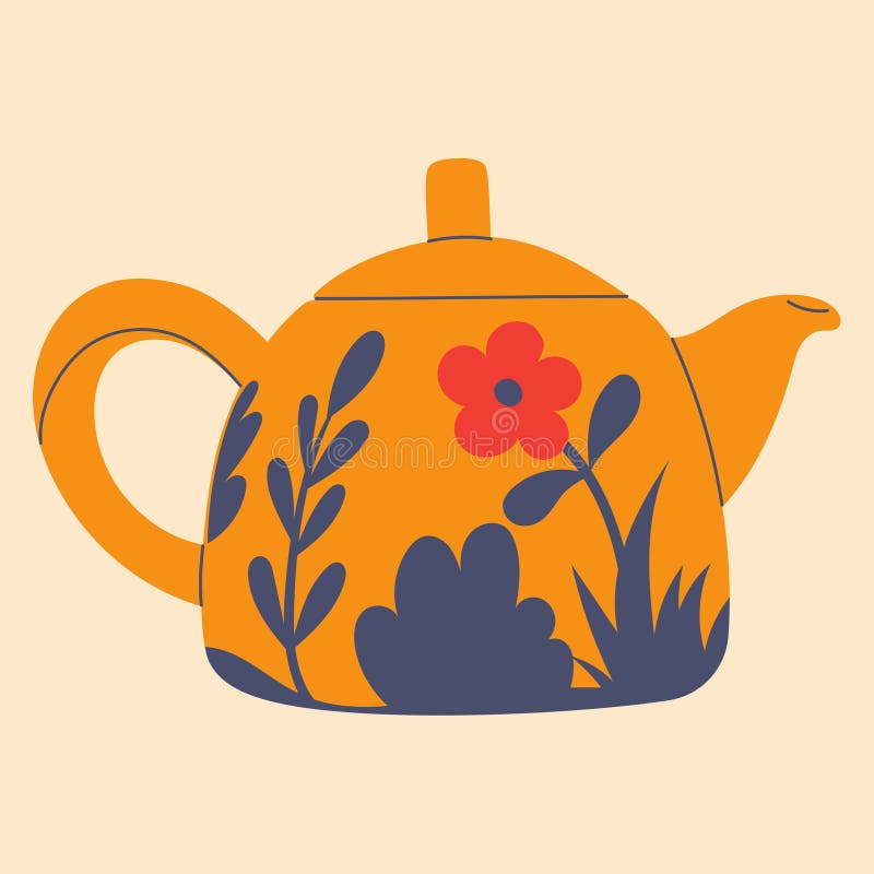 Cute Teapot in Cartoon Doodle Flat Style. Stock Vector - Illustration ...