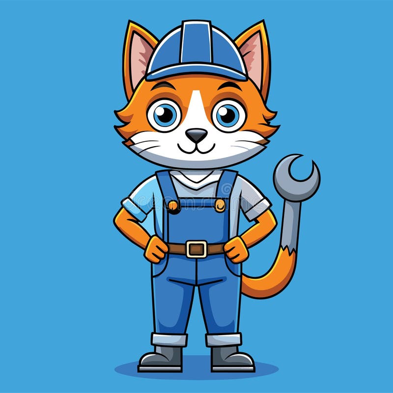 Cute Technician Cat Cute Antropomorphic Vector EPS Stock Vector ...