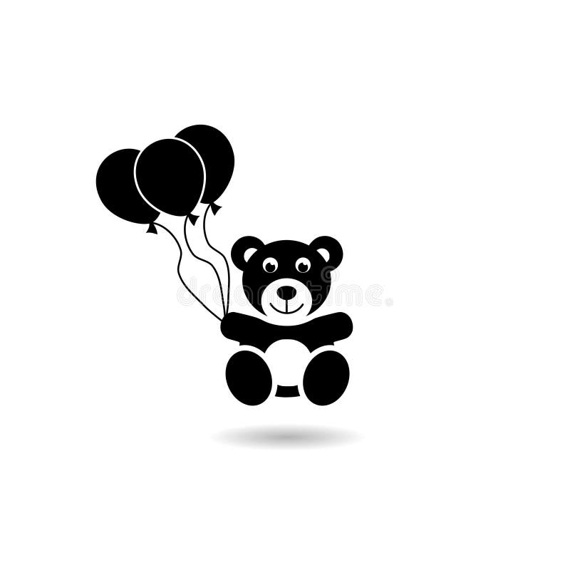 Cute Teddy Bear with Balloons Icon Logo with Shadow Stock Vector ...