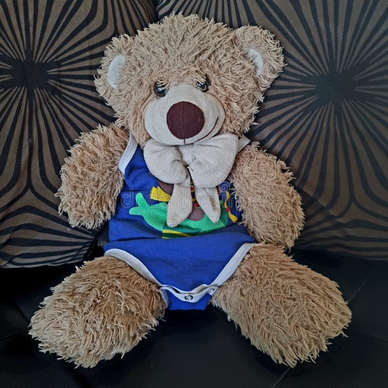 Cute Teddy Bear in Blue Clothes Isolated White Backround Stock Image ...