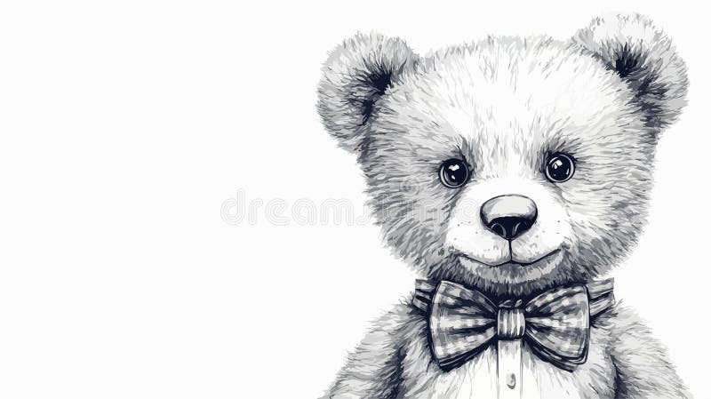 Cute Teddy Bear with Bow Tie Drawing Stock Vector - Illustration of ...