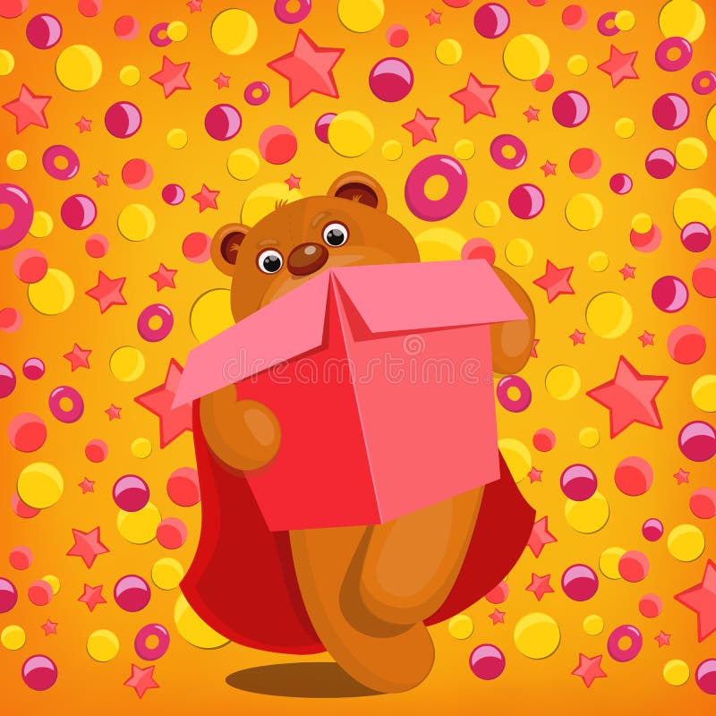 Cute Teddy Bear Carrying Red Open Gift Box Stock Illustration ...