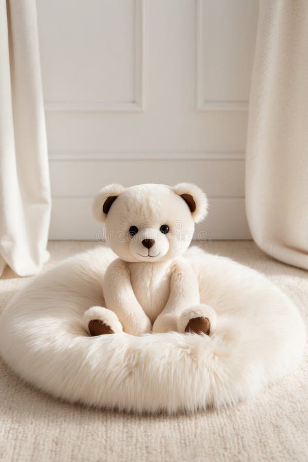 A Cute Teddy Bear Comfortably Sitting on a Plush Rug. Stock ...