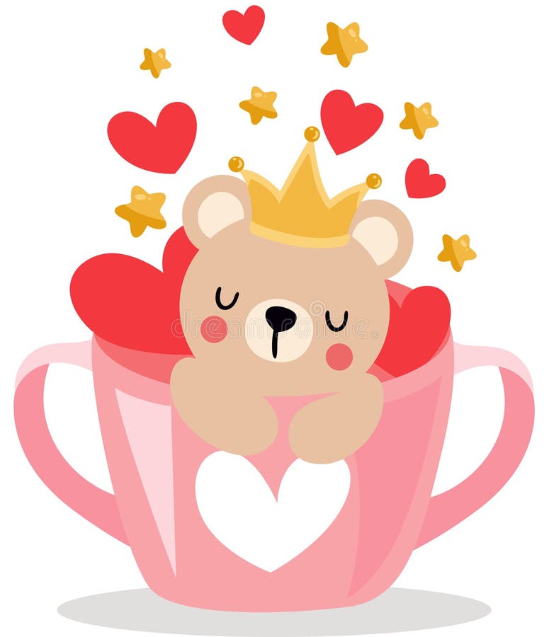 Cute Teddy Bear with Crown on Head Inside Love Cup Stock Vector ...