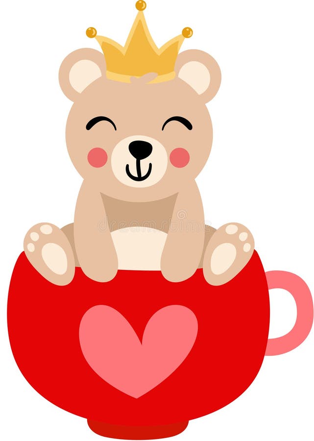 Cute Teddy Bear with Crown on Head Inside Love Cup Stock Vector ...