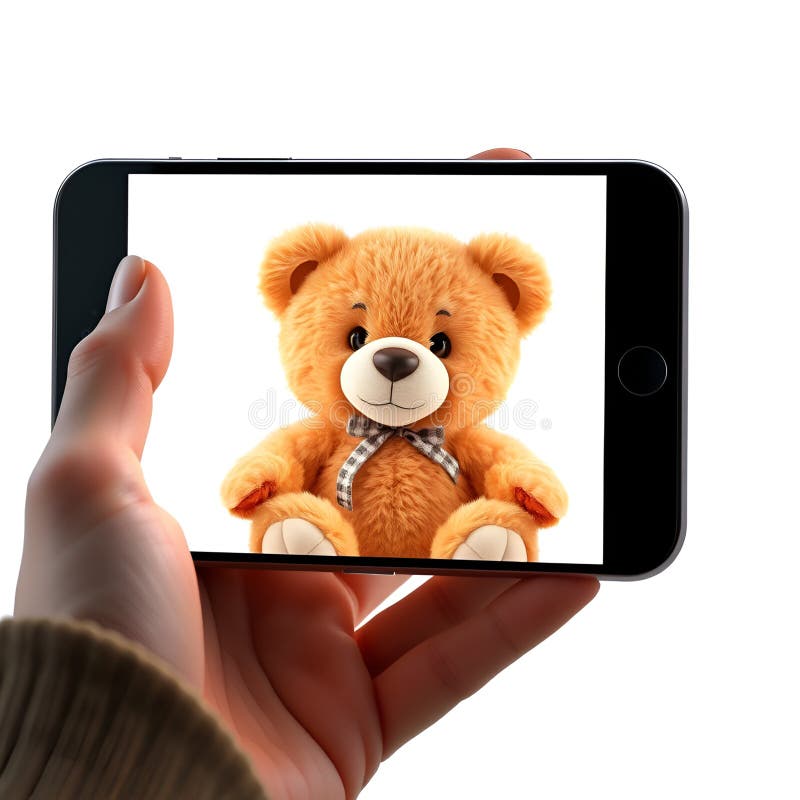 (Cute Teddy Bear Emerging from Smartphone Screen) Stock Illustration ...