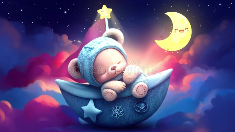 Cute Teddy Bear Fall Asleep Animation, Looped Video, Lullaby Video ...