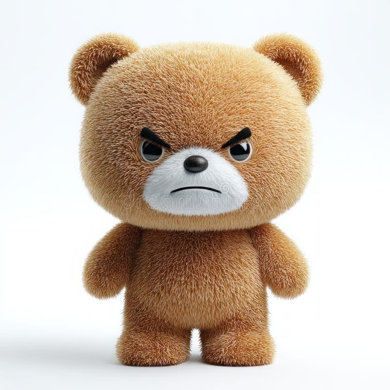 An Illustrated Brown Teddy Bear with an Angry Expression Stands Facing ...