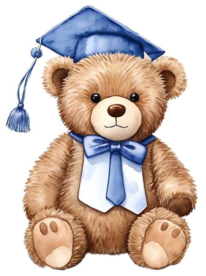 Cute Teddy Bear Graduation Watercolor Isolated Stock Illustration ...