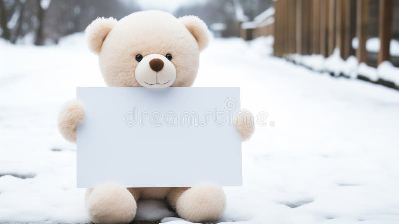 Cute Teddy Bear Holding a Blank Sign 2 Stock Image - Image of fluffy ...