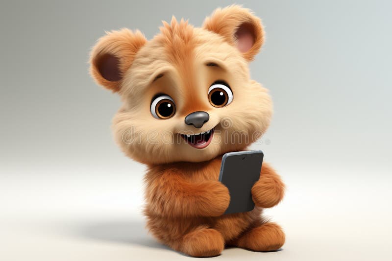 Cute Teddy Bear Holding a Mobile Phone Stock Illustration ...