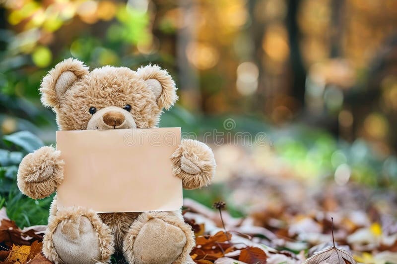 A Cute Teddy Bear Holding Up an Empty Sign for Use As a Template Stock ...
