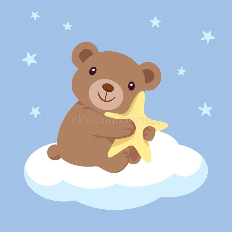 Cute Teddy Bear Hug Star Shape Object Sitting on the Cloud Stock Vector ...