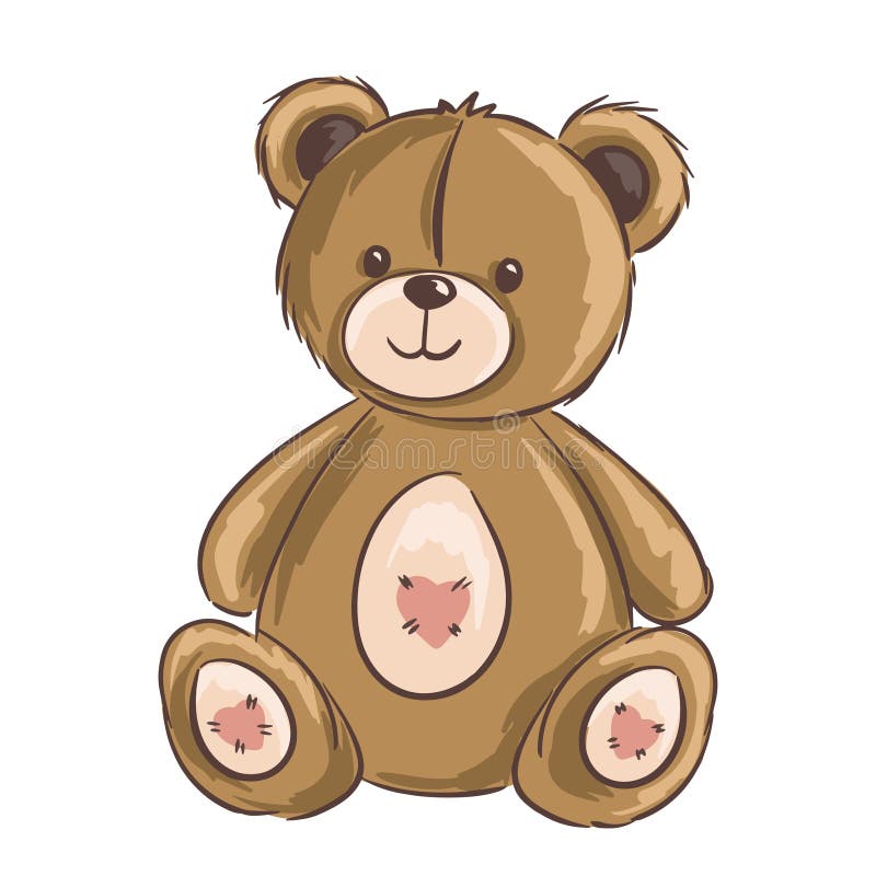 Cute Teddy Bear Illustration Brown Plush Toy Hand Drawn Cartoon Stock Vector - Illustration of ...