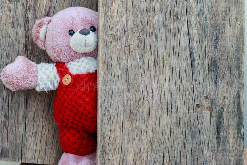 Cute Teddy Bear with Old Wood Background Stock Image - Image of shelter ...