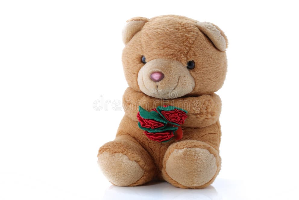 Cute Teddy Bear with roses stock image. Image of soft - 317016939