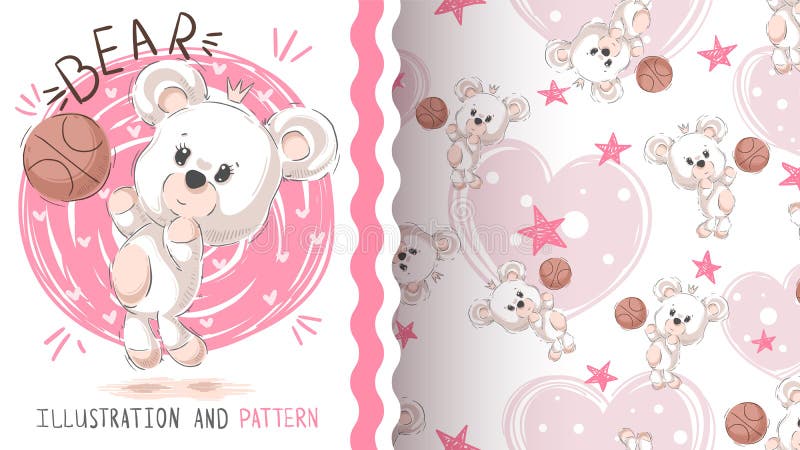 Cute Teddy Bear - Seamless Pattern Stock Vector - Illustration of ...