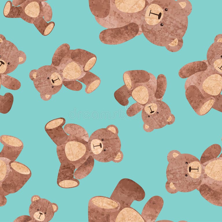 Cute Teddy Bear Seamless Pattern. Vector Watercolor Ilustration Stock Vector - Illustration of ...
