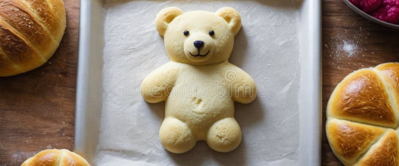 Cute Teddy Bear Shaped Bread on Baking Tray Stock Illustration ...