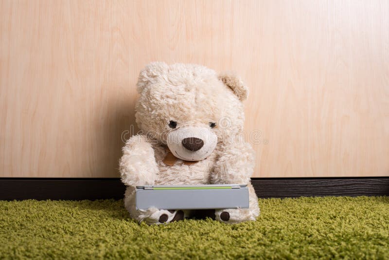 Teddy Bear with Tablet Computer Stock Image - Image of learn, education ...
