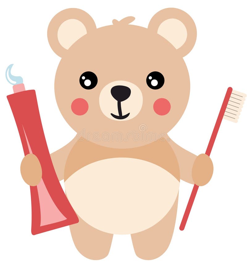 Cute Teddy Bear with Toothbrush and Toothpaste Stock Vector ...