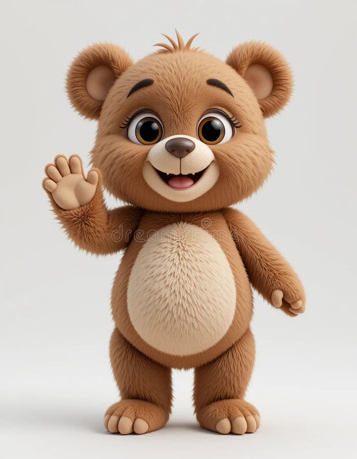 A Cute Teddy Bear Waves Its Paw in Greeting Stock Illustration ...