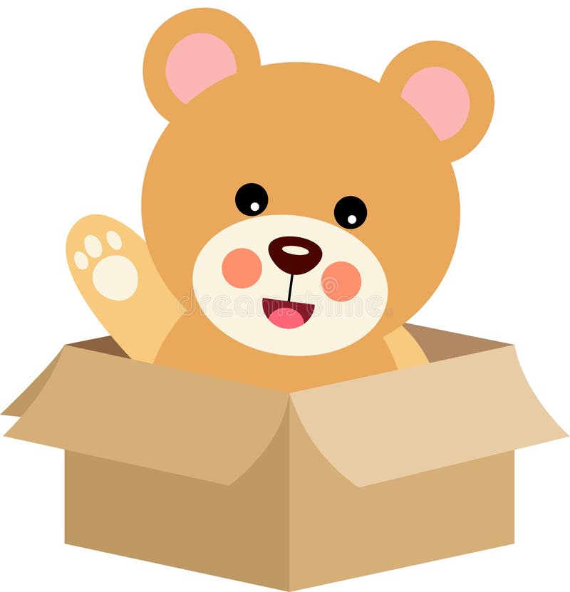 Cute Teddy Bear Waving Inside Cardboard Box Stock Vector - Illustration ...