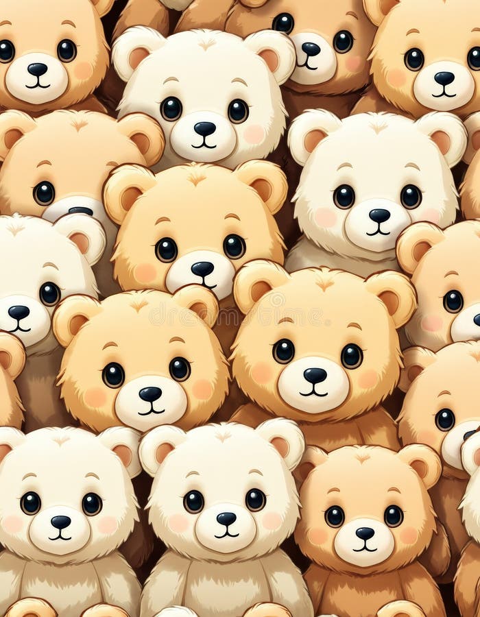 Cute Teddy Bears Pattern with Adorable Faces Stock Image - Image of ...