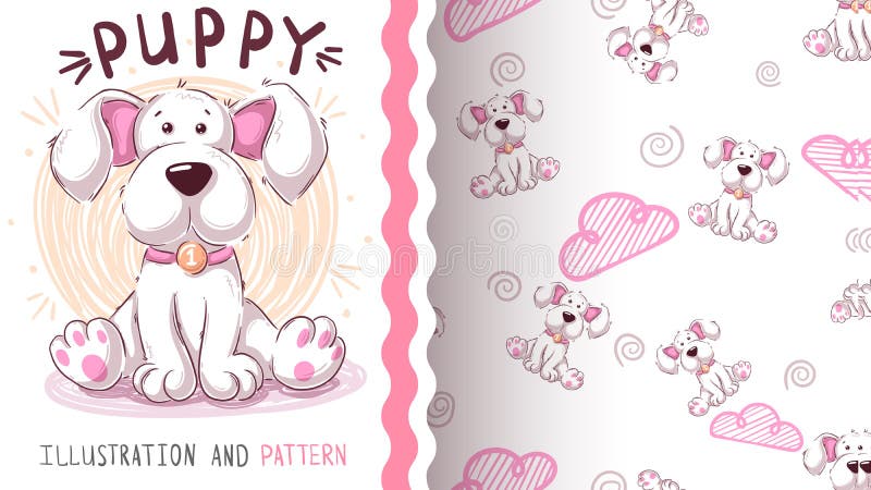 Cute Teddy Dog - Seamless Pattern Stock Vector - Illustration of pretty ...