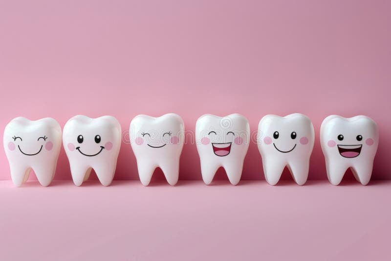 Cute Teeth Smiling on a Pink Background Stock Image - Image of medicine ...