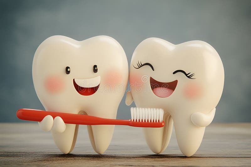 Cute Teeth with Toothbrushes on a Light Background Stock Photo - Image ...
