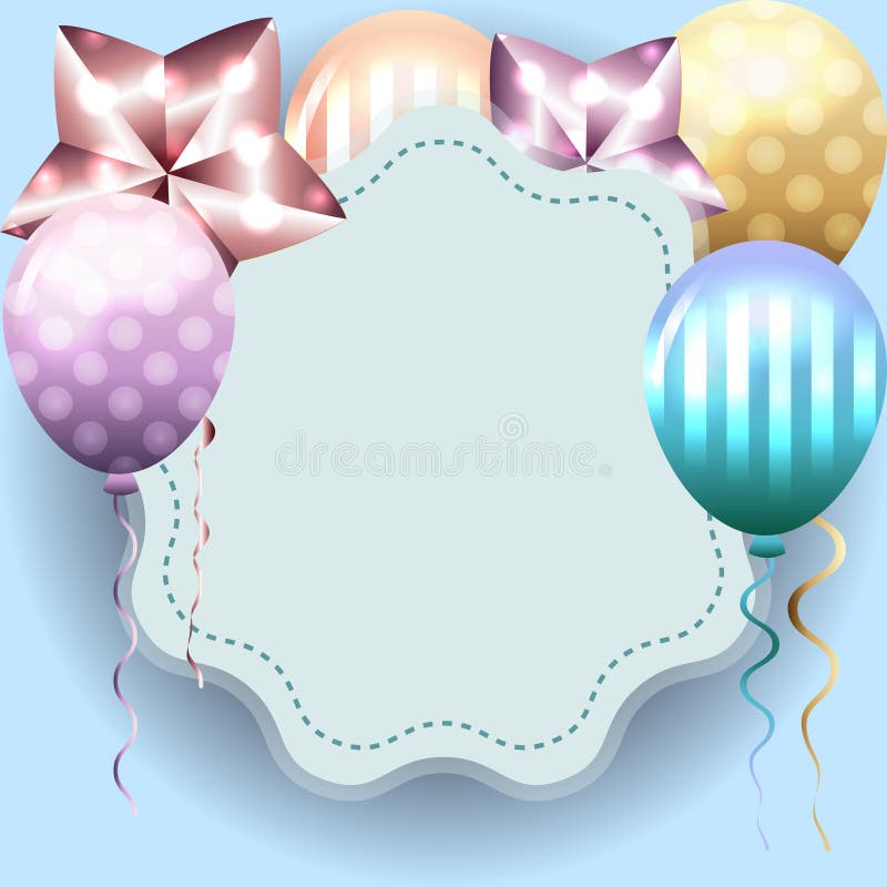 Cute Template for Birthday Card, Invitation with Blue Frame and Stock ...