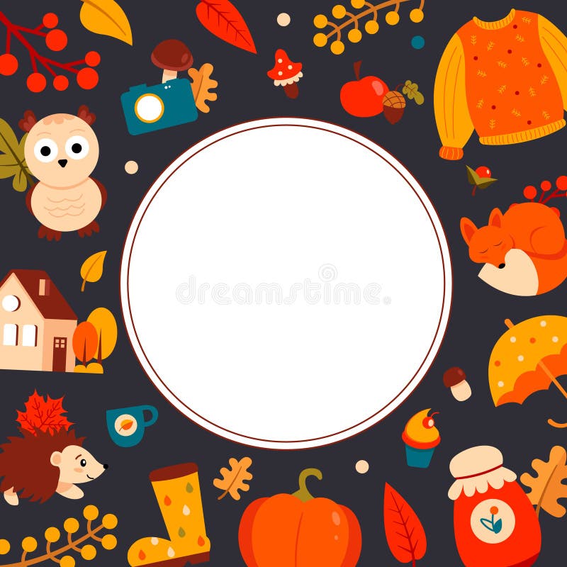 Cute Template for Design with Autumn Attributes. Vector Illustration ...