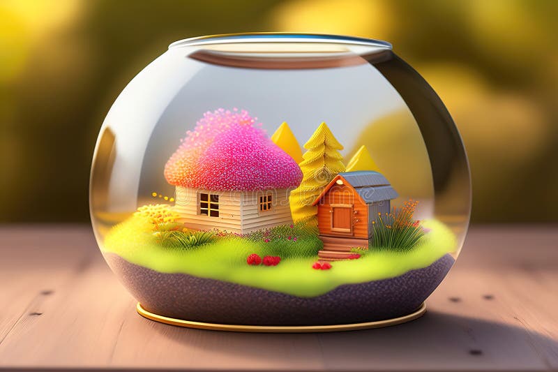 Cute Terrarium with a Little Building Stock Image - Image of grass ...