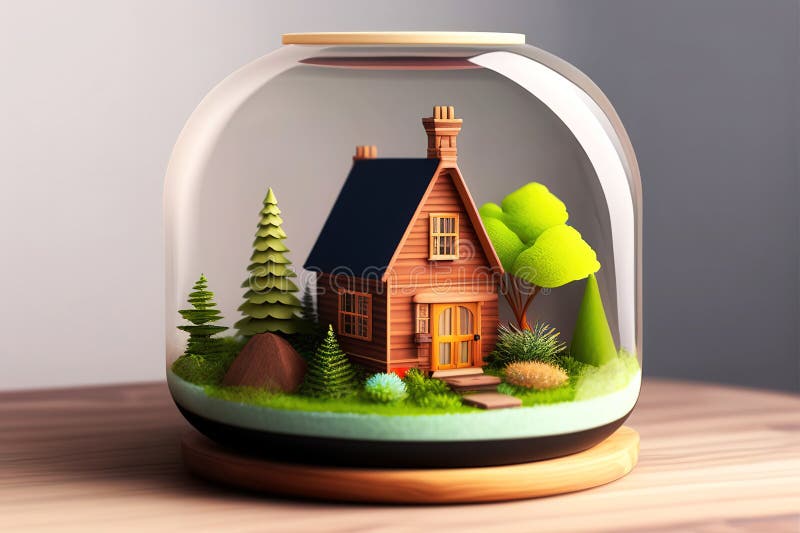 Cute Terrarium with a Little Building Stock Illustration - Illustration ...
