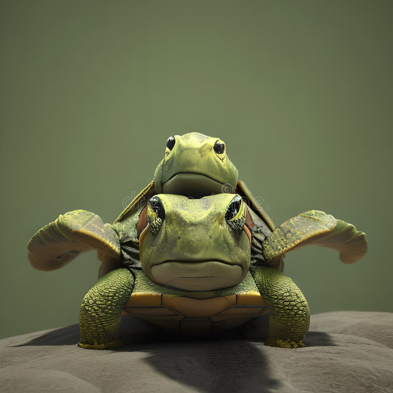 Cute Terrestrial Green Turtle Couple Stock Illustration - Illustration ...