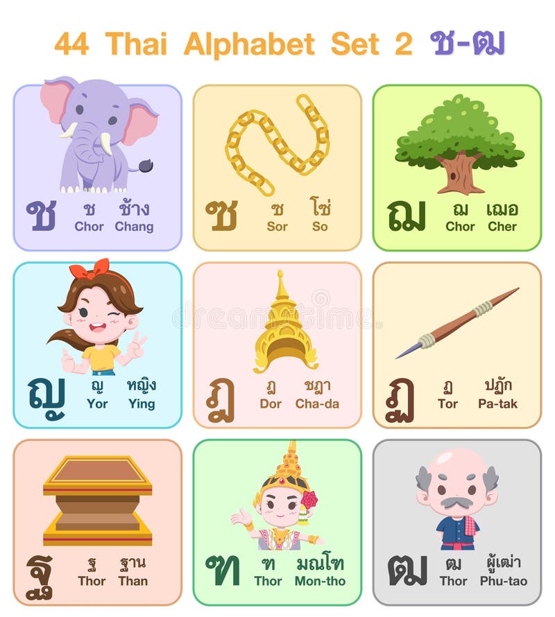 Thai Alphabet Set 2 Cartoon Illustration Stock Vector - Illustration of ...