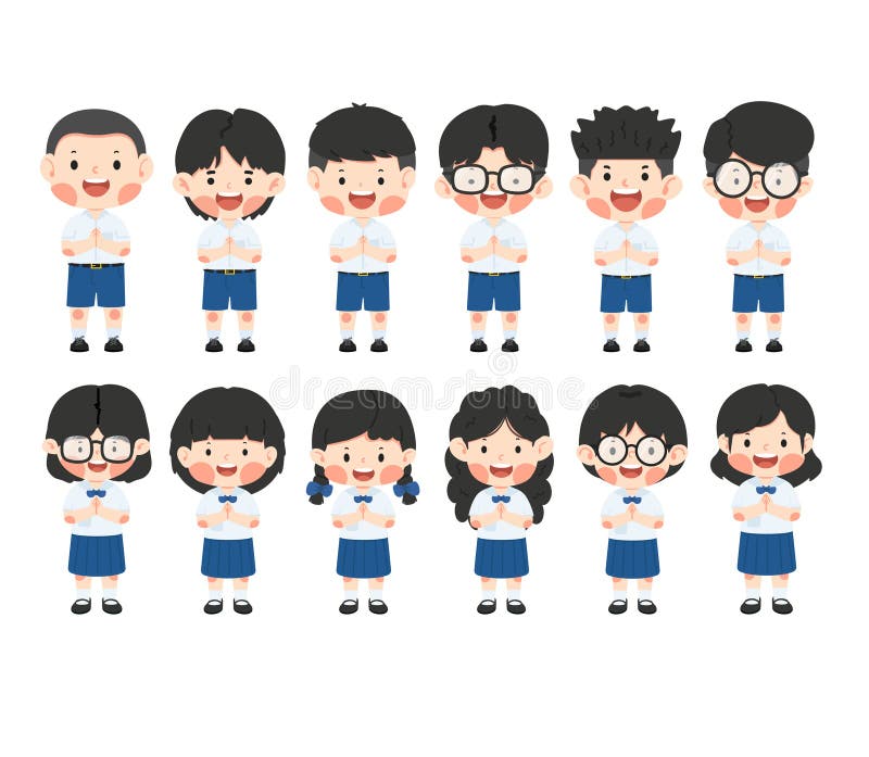 Cute Thai Student Girl Greeting Sawasdee Stock Illustrations – 44 Cute ...