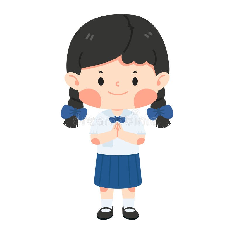 Cute Thai Student Girl Greeting Sawasdee Stock Vector - Illustration of ...